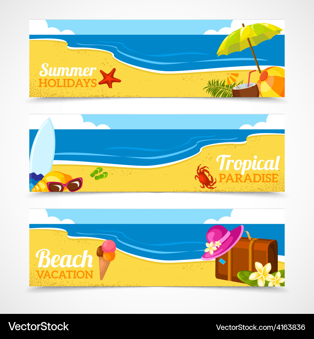 Banner set of summer beach Royalty Free Vector Image