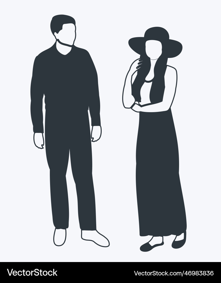 Black silhouette of couple standing isolate Vector Image