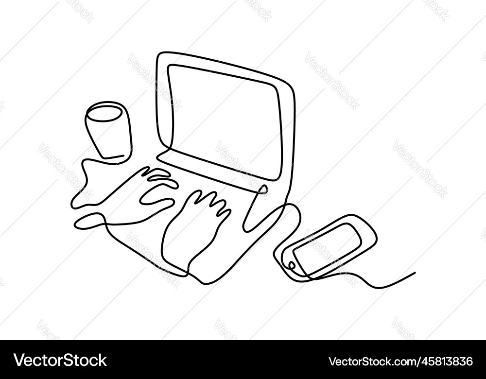 Continuous one line drawing of hand typing Vector Image