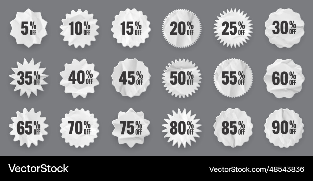 Crumpled paper price tags special offer Royalty Free Vector
