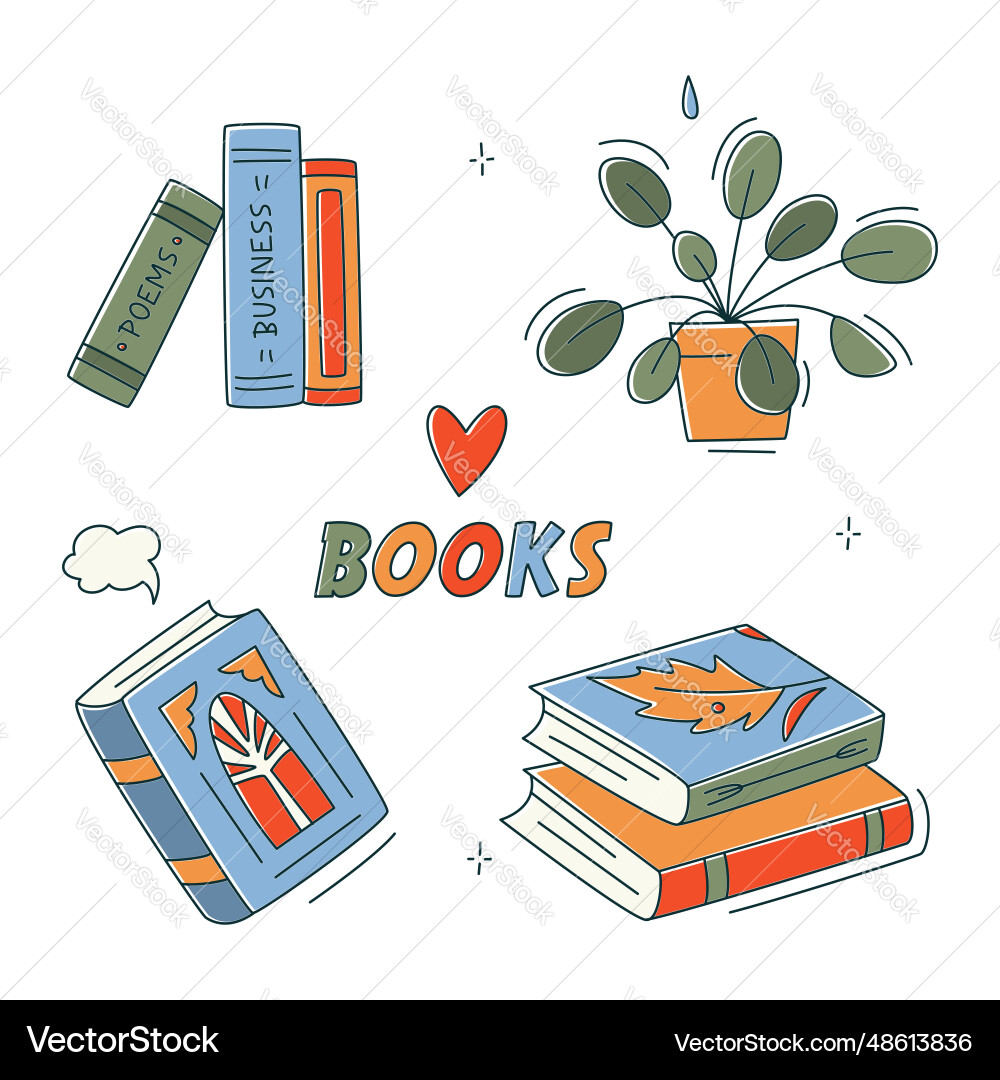 Doodle book colourful collection books set icon Vector Image