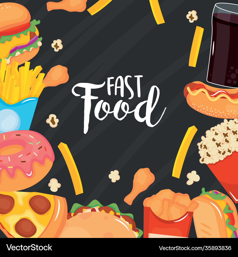 Fast food design with frame colorful Royalty Free Vector