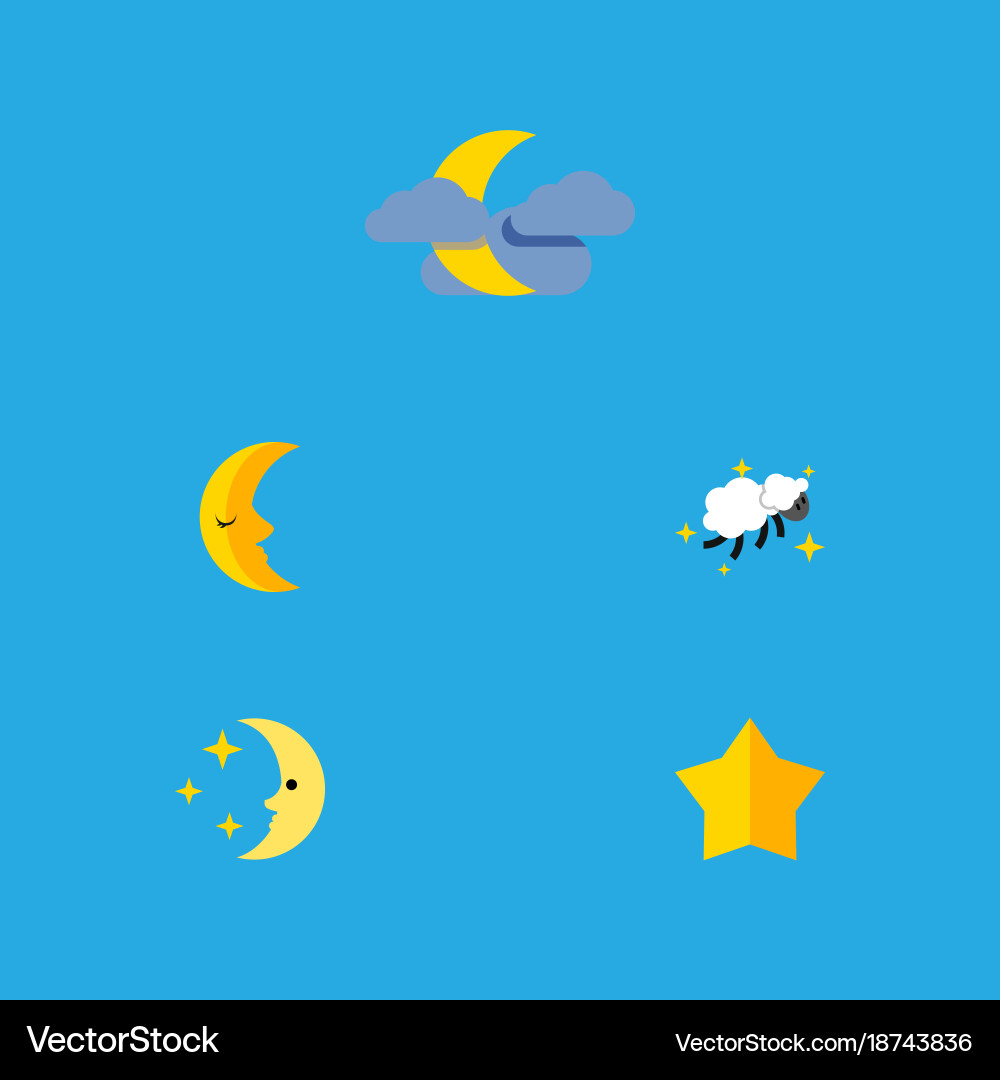 Flat icon night set of starlet moon Royalty Free Vector