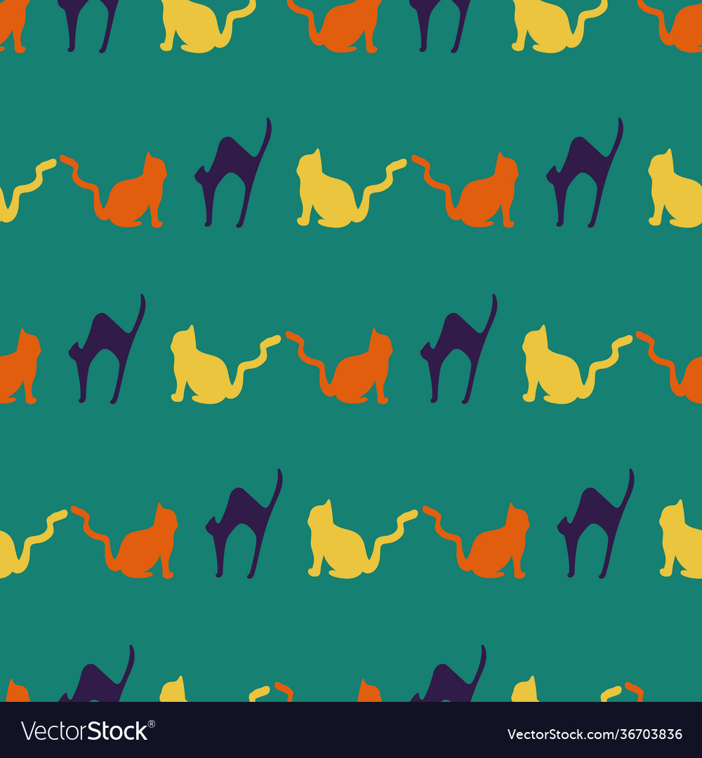 Green cat seamless pattern background Royalty Free Vector