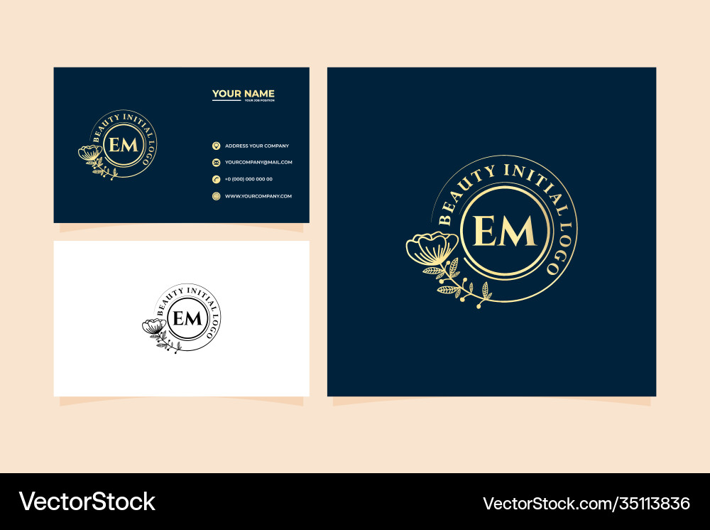 Initial em letters hand drawn feminine and floral Vector Image