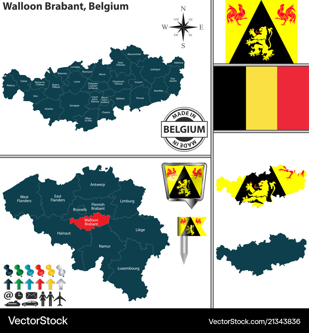Map of walloon brabant belgium Royalty Free Vector Image