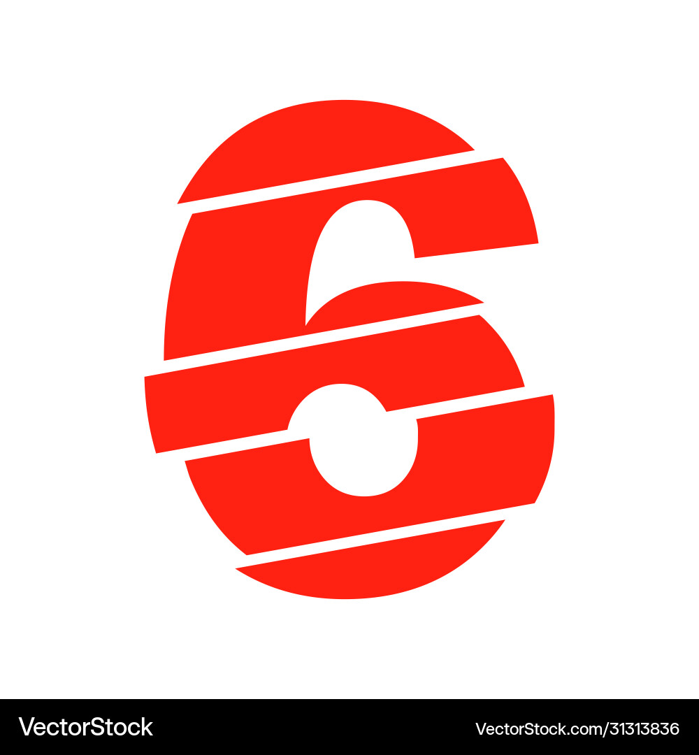 Modern red 6 number design numeral trendy flat Vector Image