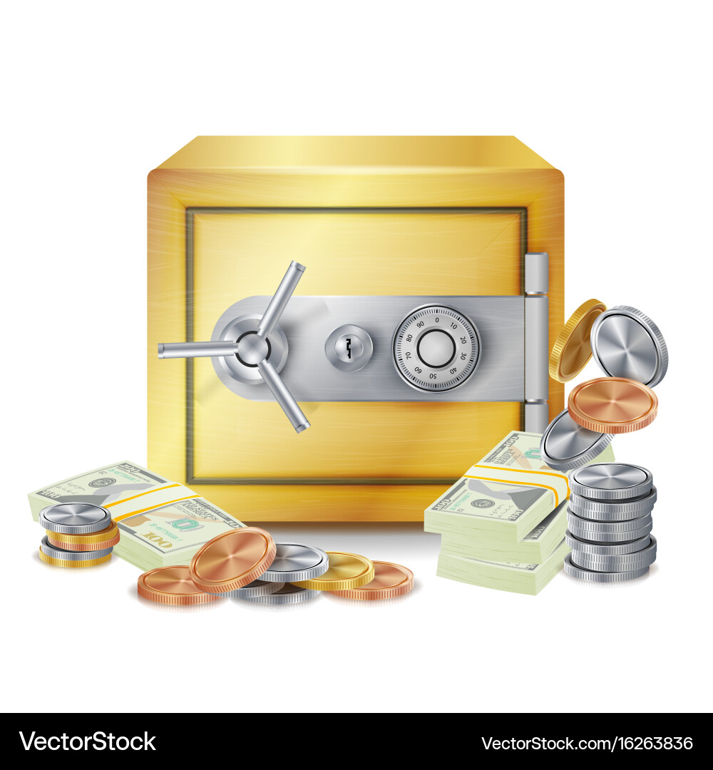 Safe and money stacks safe coins and Royalty Free Vector