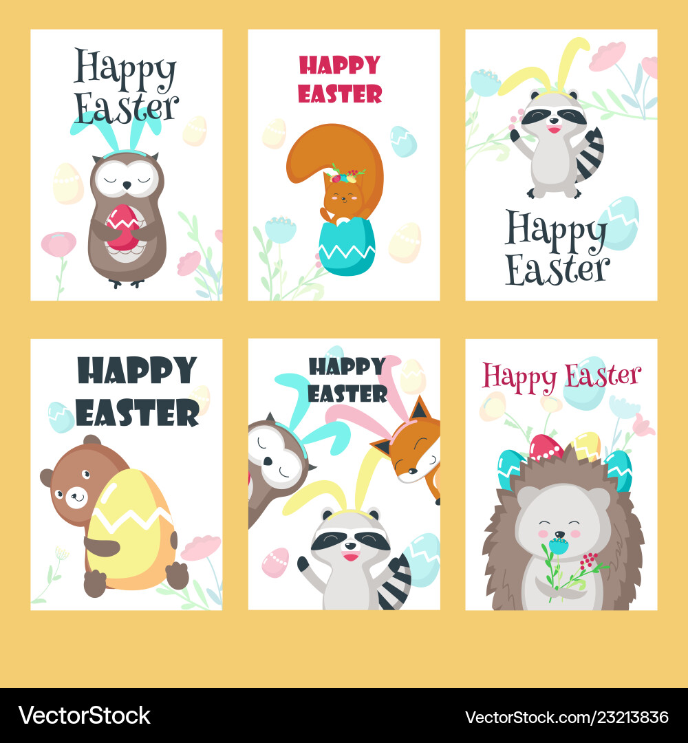 Set of greeting cards with easter animals Vector Image