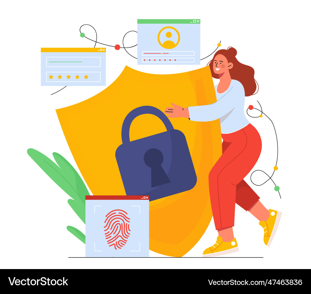 Woman with cyber security sign concept Royalty Free Vector