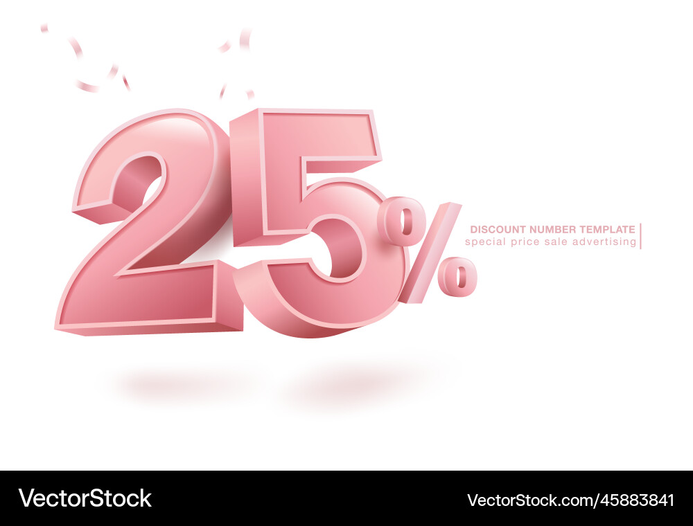 25 percent discount font 3d Royalty Free Vector Image