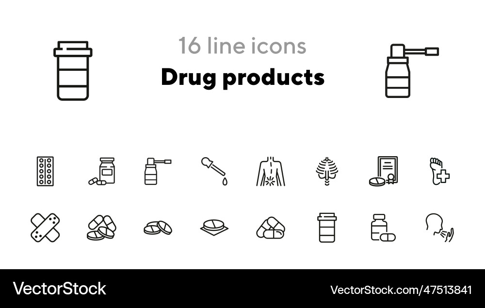 Drug products line icon set Royalty Free Vector Image