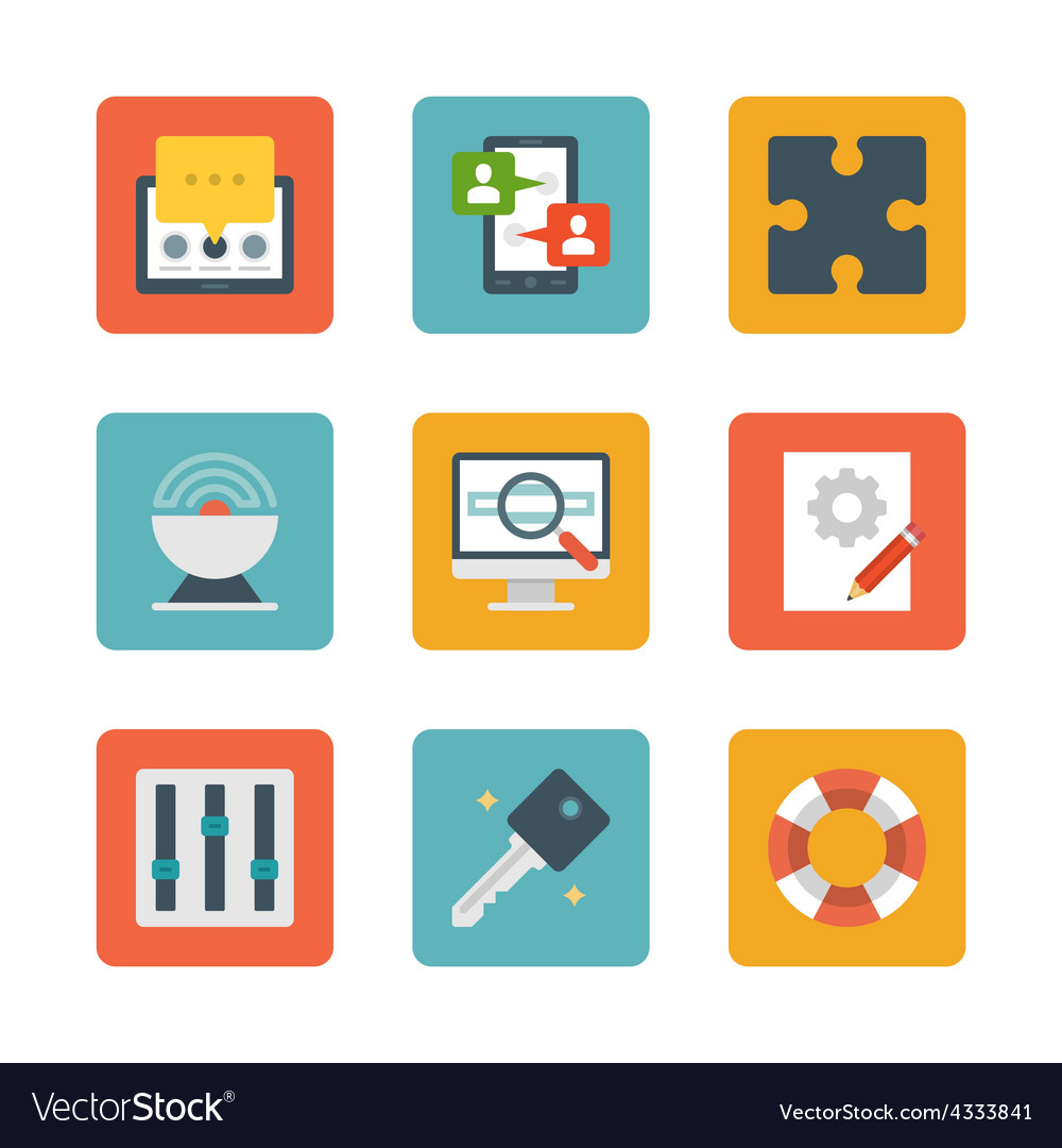 Flat design icons symbols for website Royalty Free Vector