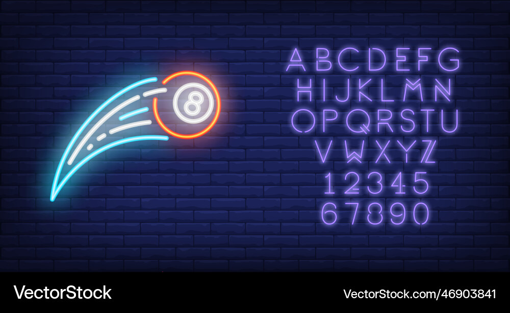 Flying billiard ball neon sign Royalty Free Vector Image
