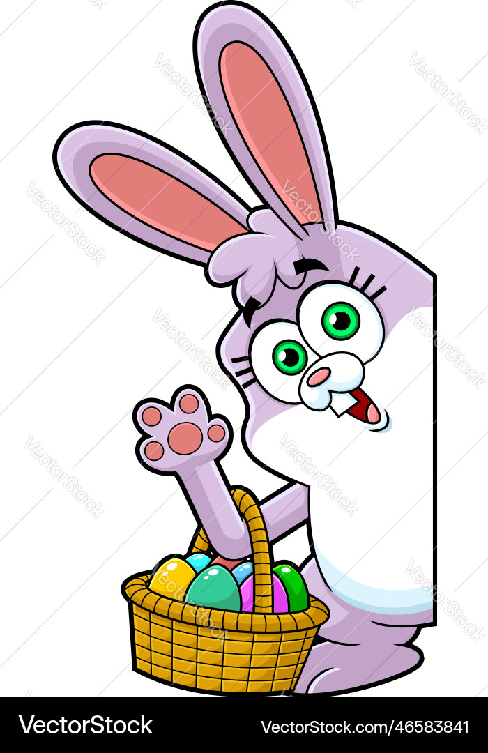 Funny bunny cartoon character with basket Vector Image