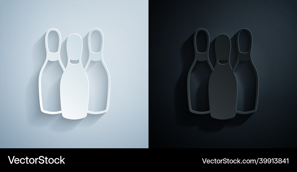 Paper cut bowling pin icon isolated on grey Vector Image
