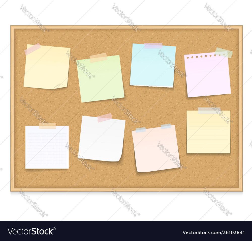 Paper notes on bulletin board Royalty Free Vector Image