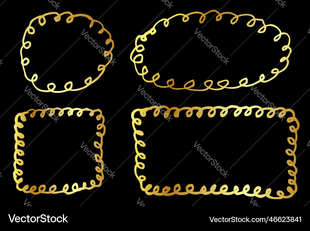 Set 4 curl line frame hand draw sketch gold Vector Image