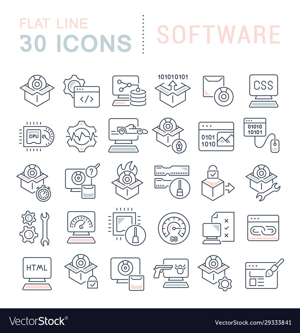 Set line icons software Royalty Free Vector Image