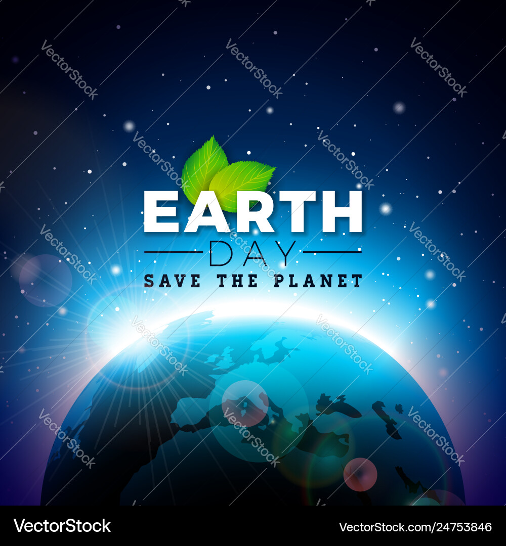 Earth day with planet and green leaf Royalty Free Vector