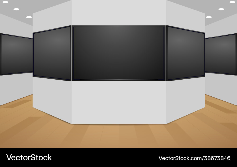 Led tv on white wall in white room Royalty Free Vector Image
