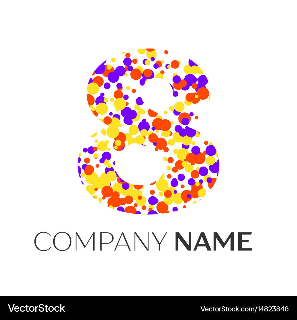 Number eight logo with purple yellow particles Vector Image