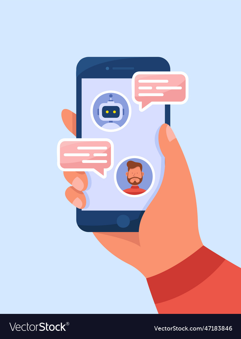 Online chat bot on mobile screen flat Royalty Free Vector