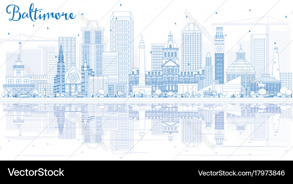 Outline baltimore skyline with blue buildings and Vector Image