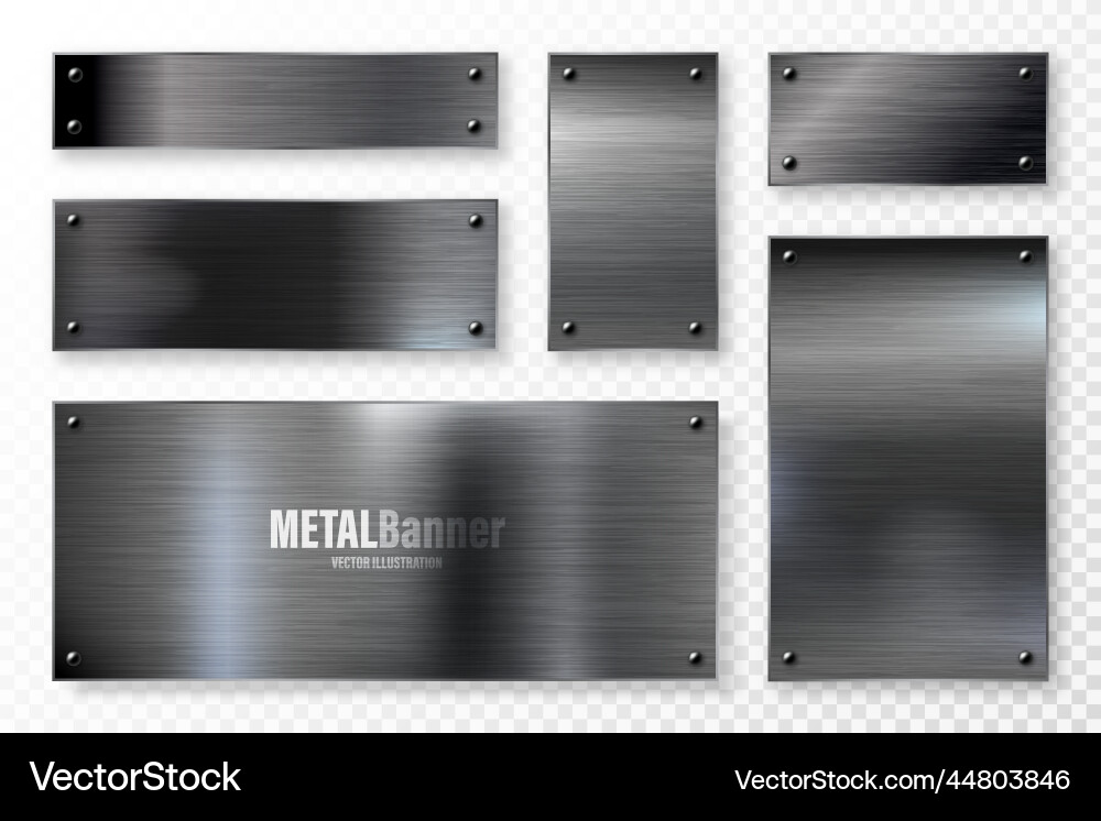 Realistic black metal banners collection brushed Vector Image