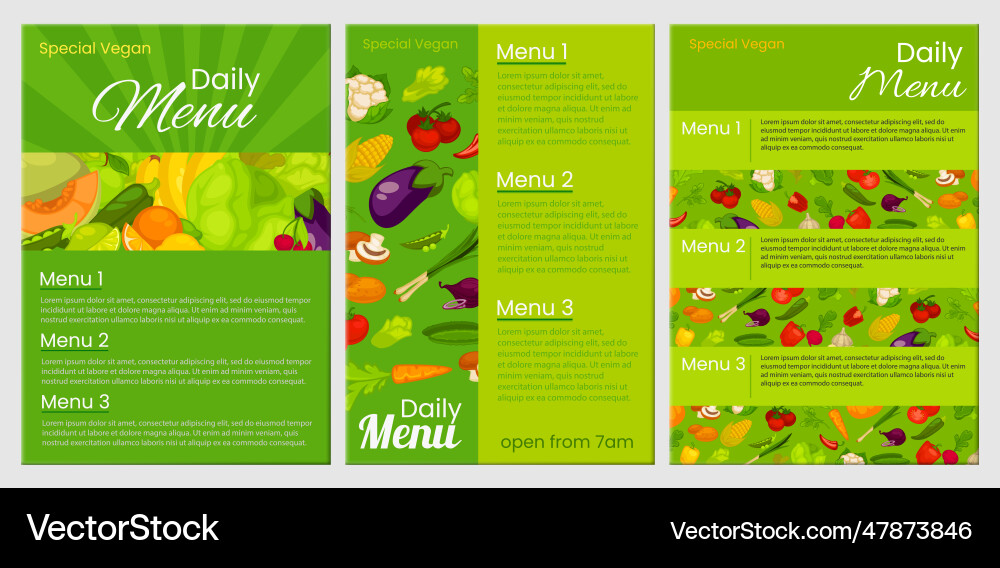 Vibrant vegan special menu brochure mockup set Vector Image