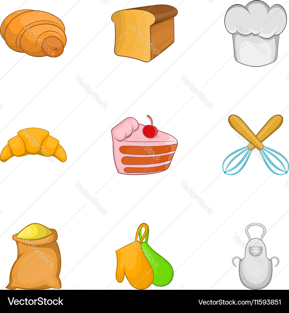 Bakery icons set cartoon style Royalty Free Vector Image