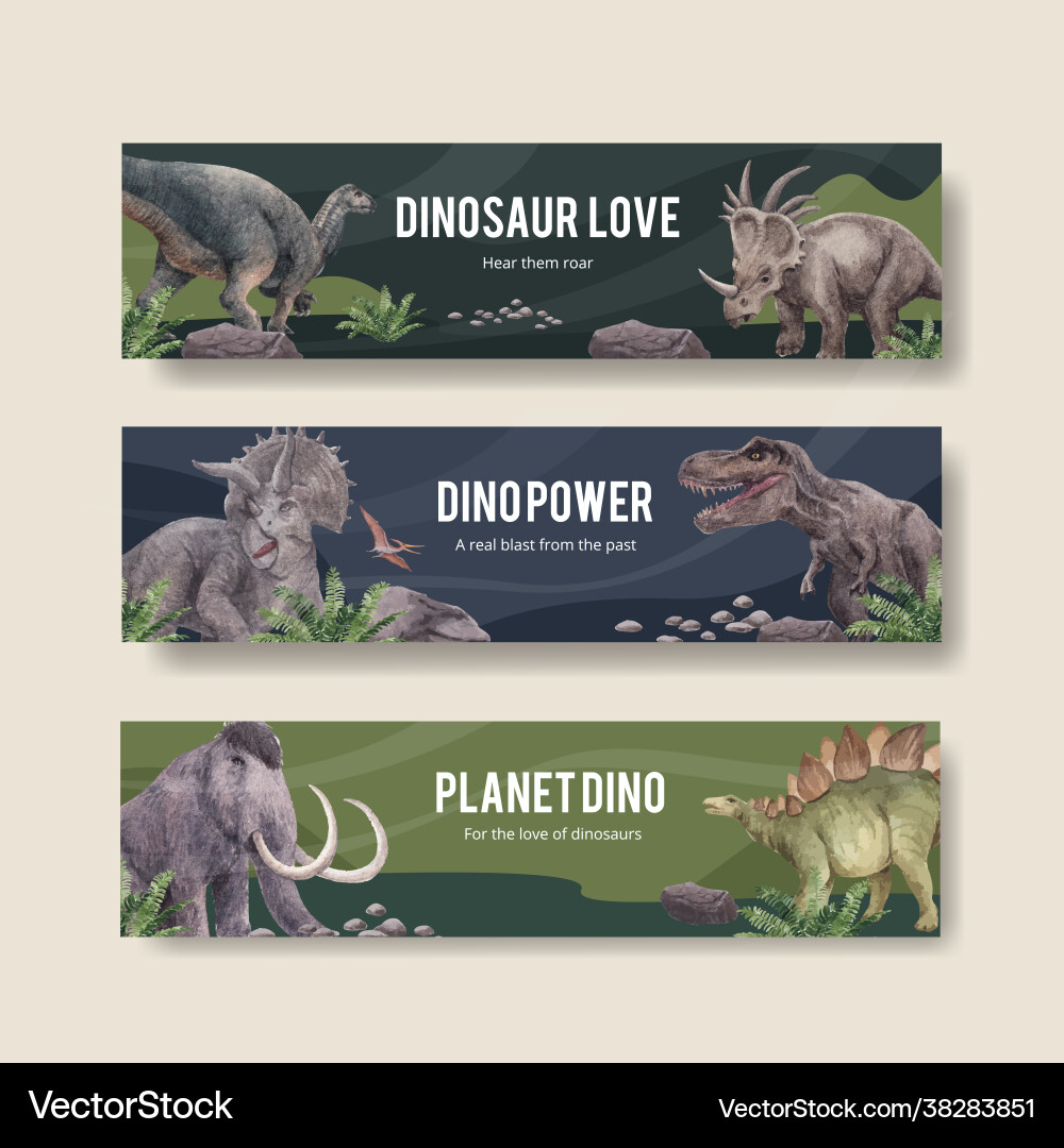 Banner template with dinosaur conceptwatercolor Vector Image