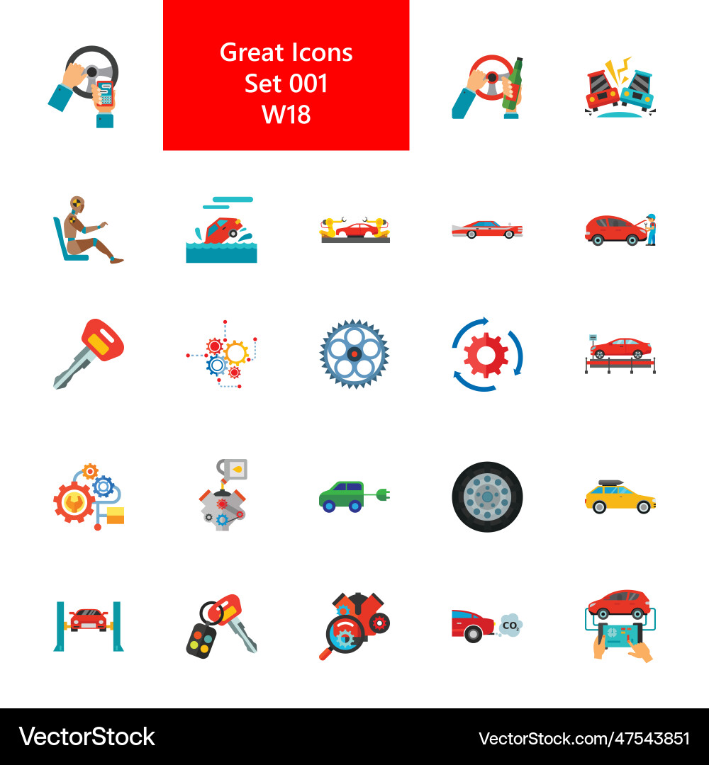 Car driving production auto service icon set Vector Image