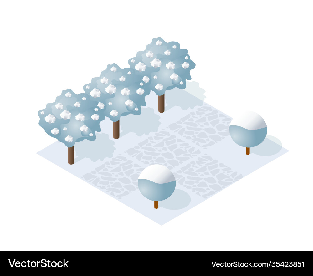 Isometric winter park with snow trees Royalty Free Vector