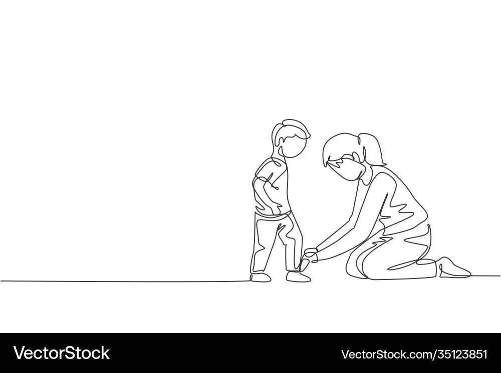 One continuous line drawing young happy mom at Vector Image