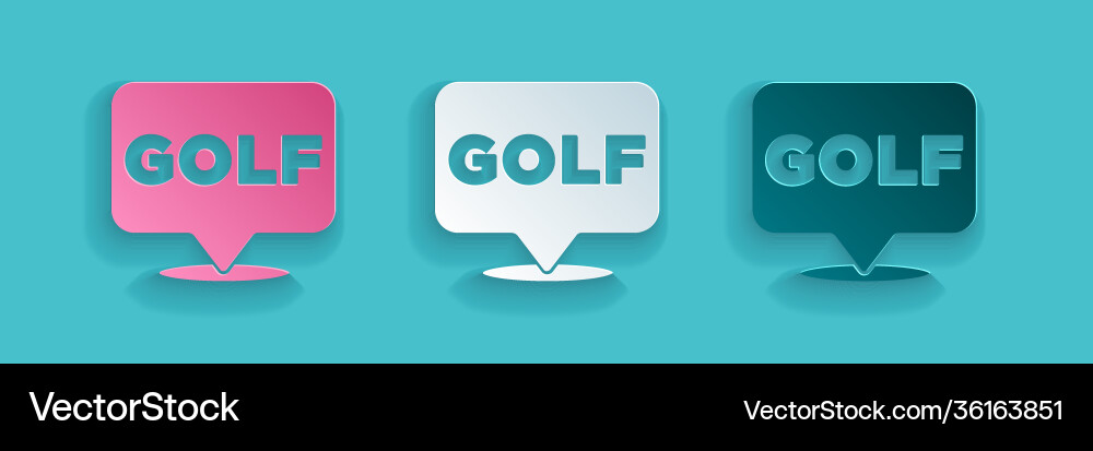 Paper cut golf label icon isolated on blue Vector Image
