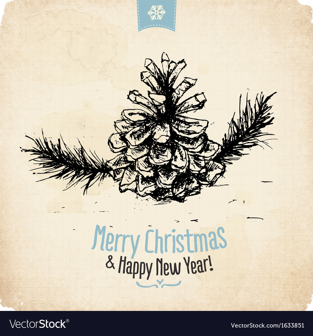 Retro vintage hand drawn christmas greeting card Vector Image Retro vintage hand drawn christmas greeting card Vector Image