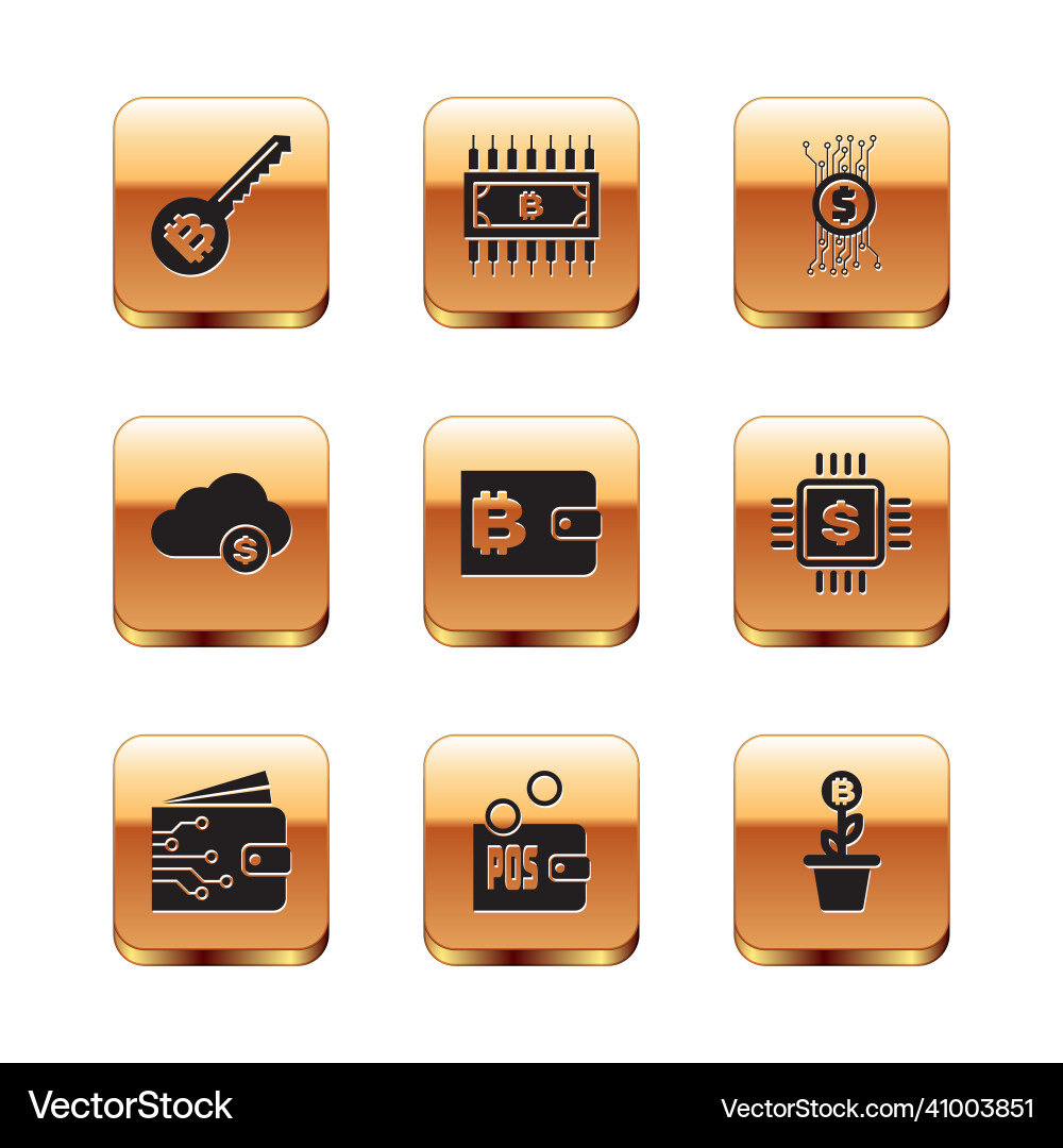 Set cryptocurrency key wallet proof of stake Vector Image