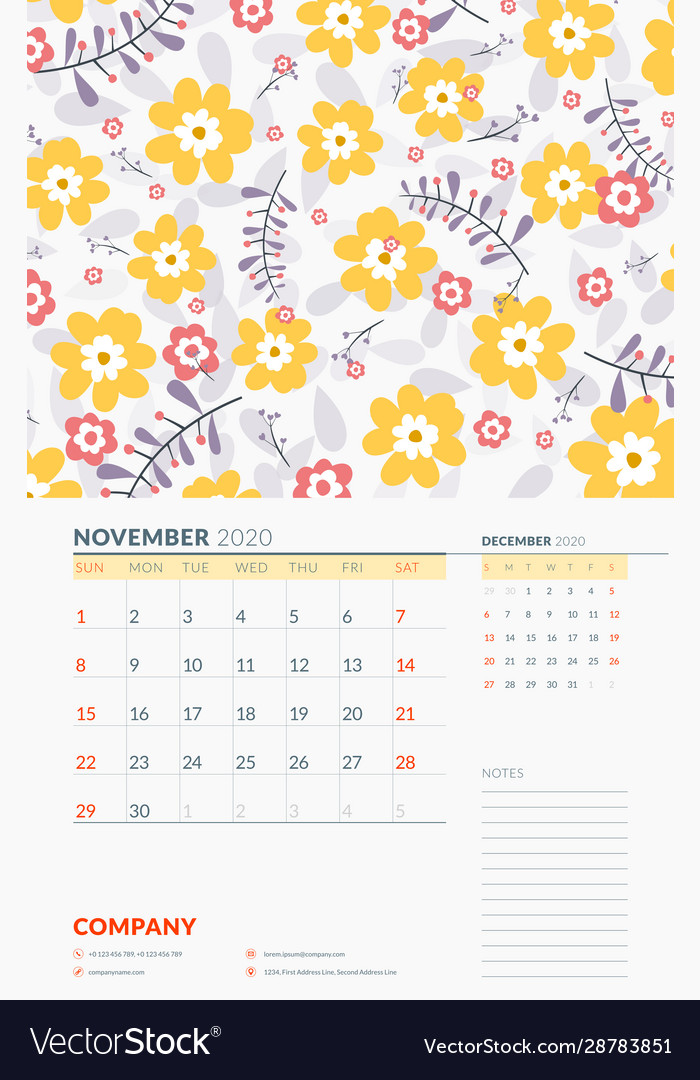 Wall calendar template for november 2020 week Vector Image