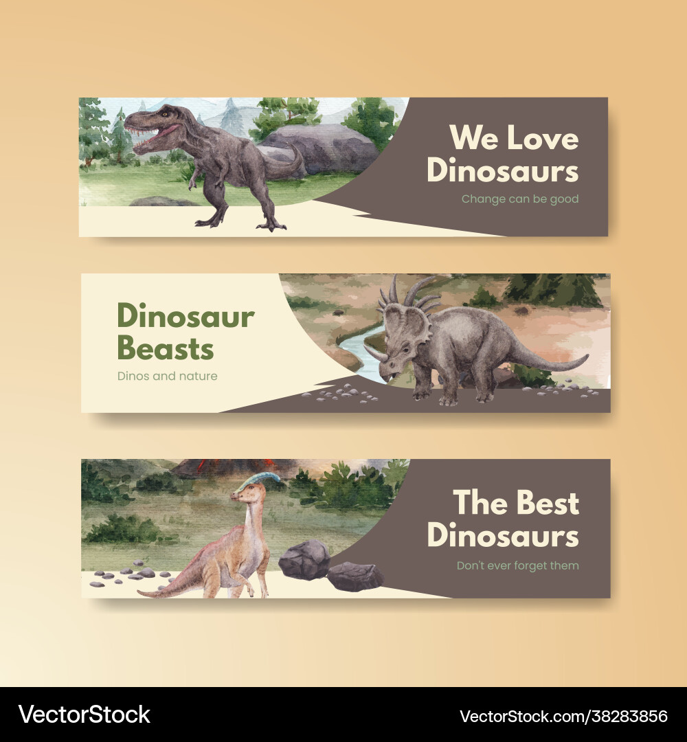 Banner template with dinosaur conceptwatercolor Vector Image