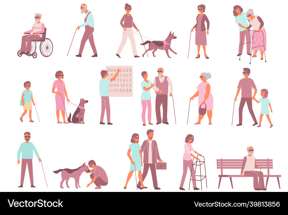 Blind people icons collection Royalty Free Vector Image