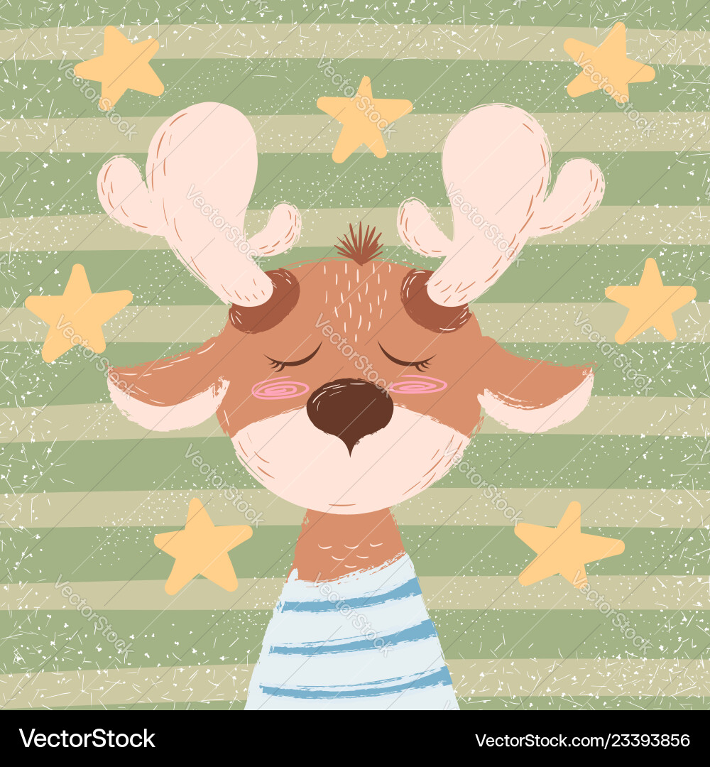 Cartoon funny deer character winter Royalty Free Vector