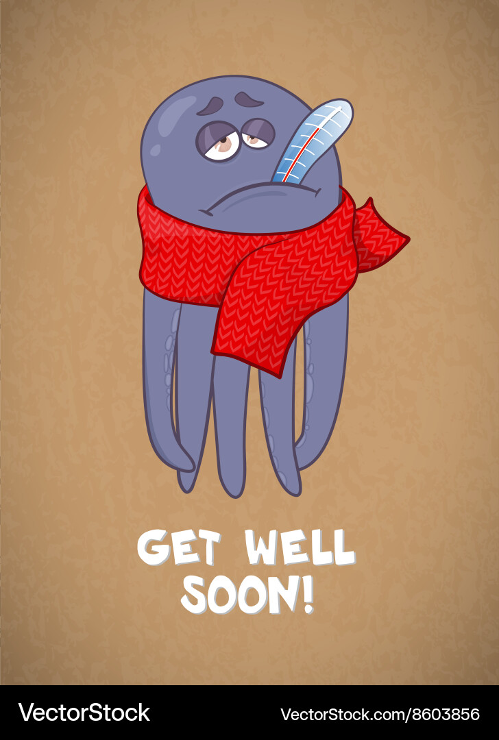 Cartoon octopus sick bad feeling wishing Vector Image
