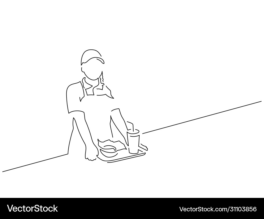 Fast food service isolated line drawing Royalty Free Vector