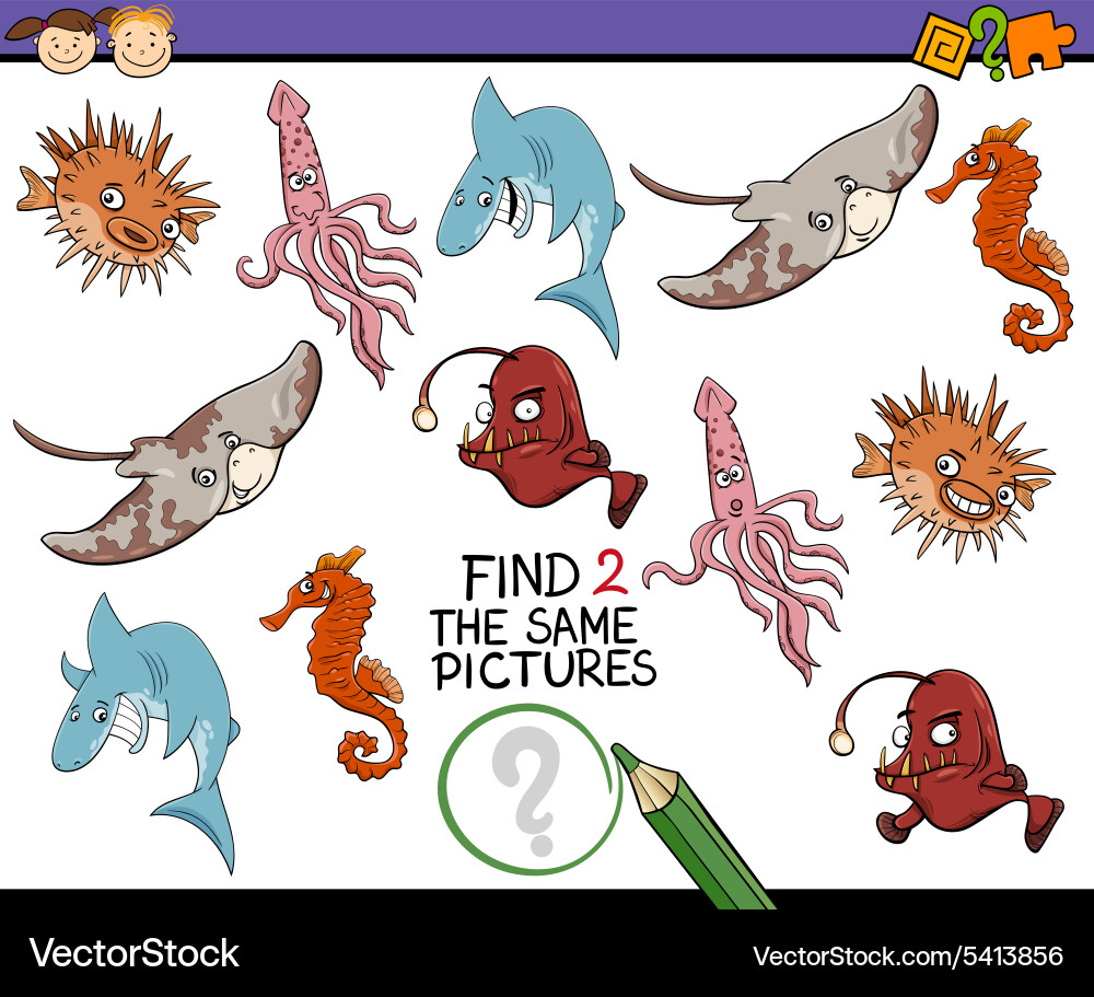 Find same picture game cartoon Royalty Free Vector Image