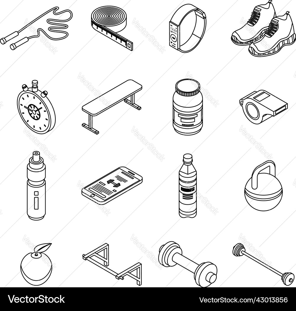 Gym time icons set outline Royalty Free Vector Image