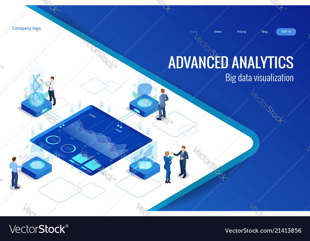 Isometric big data network visualization advanced Vector Image