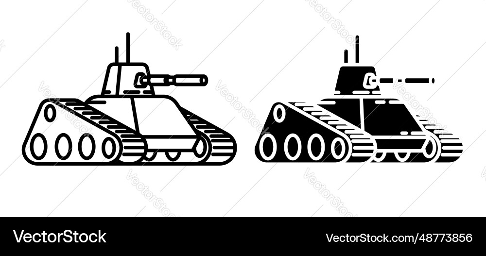 Linear icon turret army track tank with long Vector Image