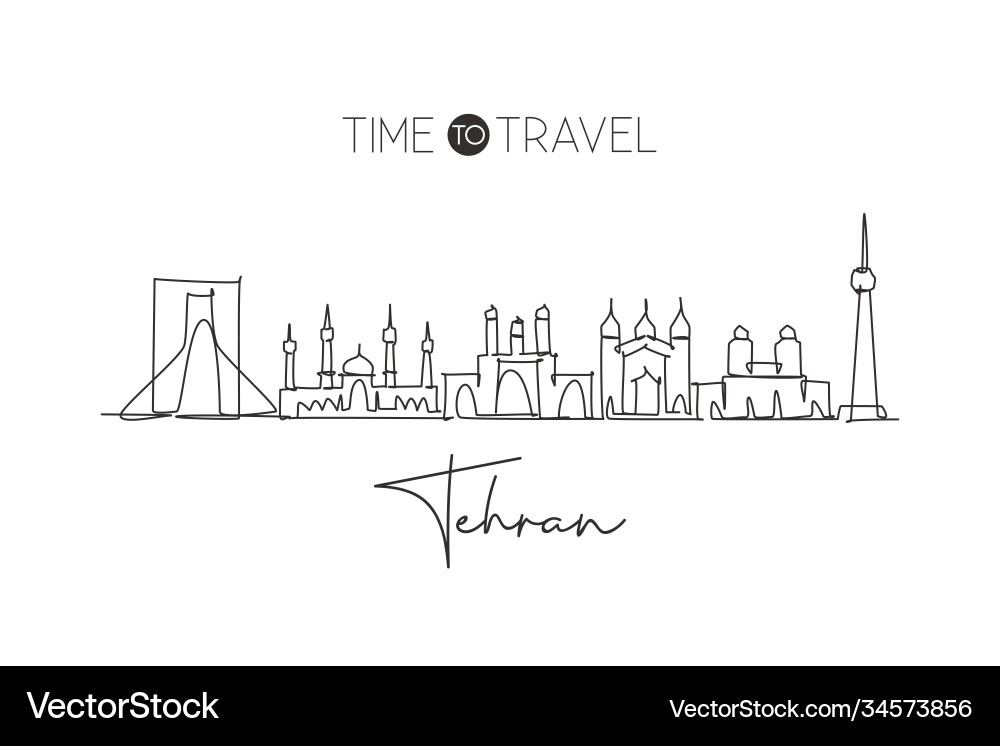 One single line drawing tehran or teheran city Vector Image
