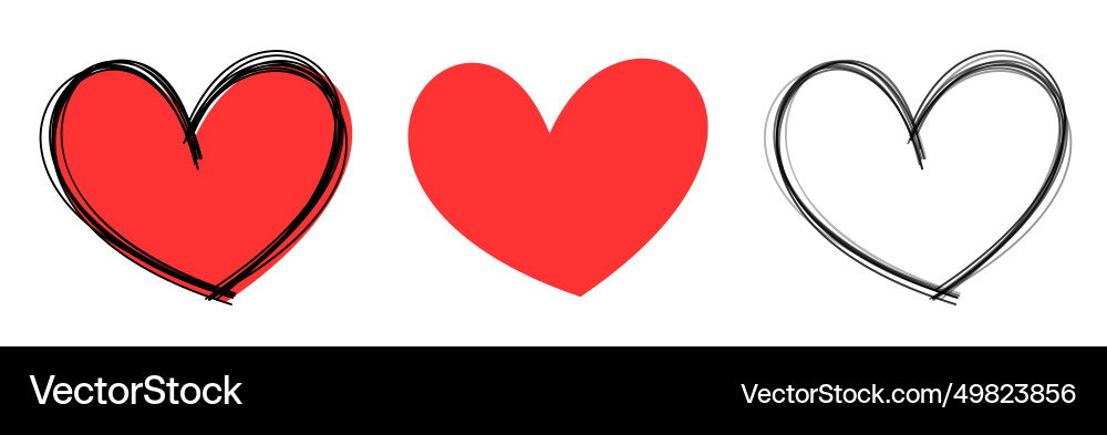 Red pen drawn scribbled heart icons happy Vector Image